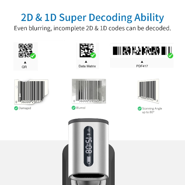 MJ-1930 Bluetooth Barcode Scanner with LCD Display - symcode111