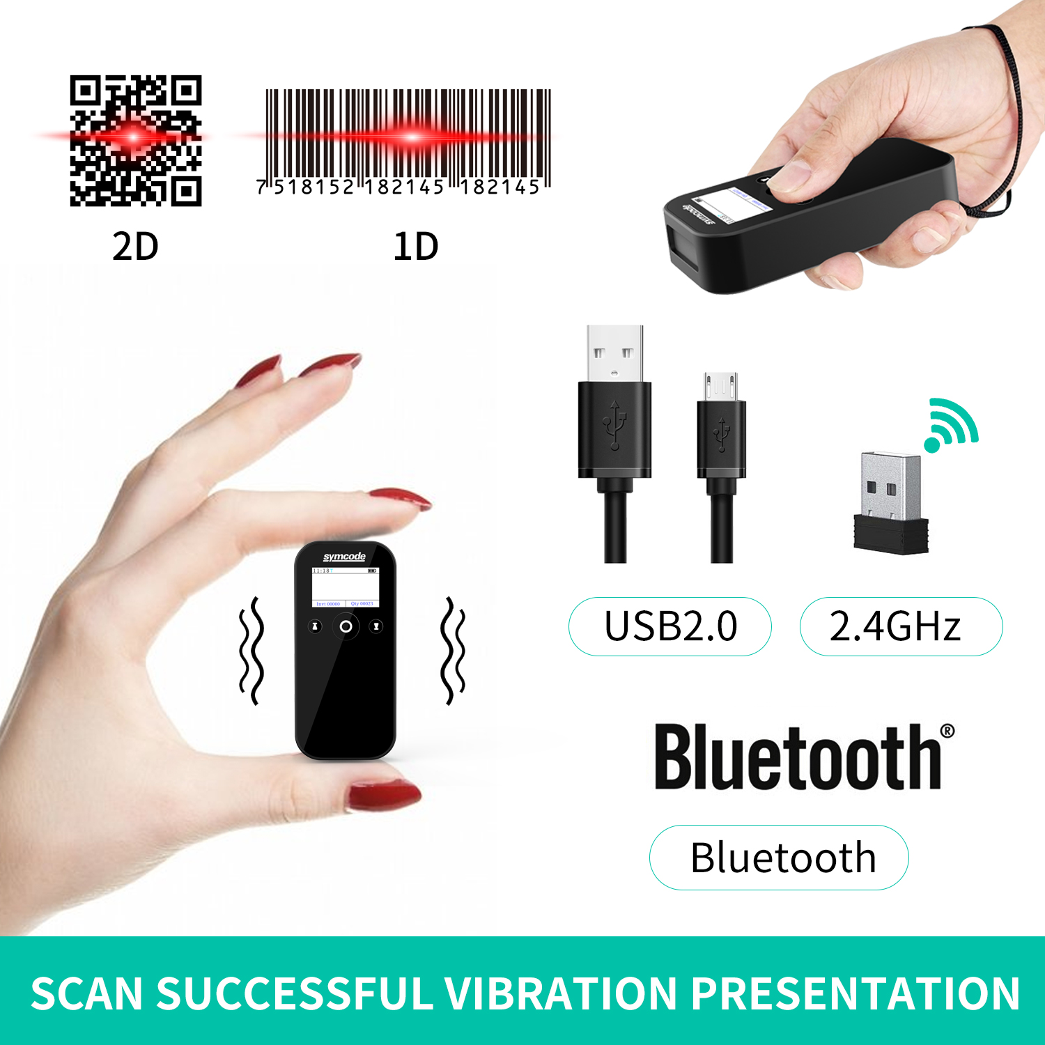 X4 Portable Bluetooth Barcode Scanner With TFT Color Screen - symcode111